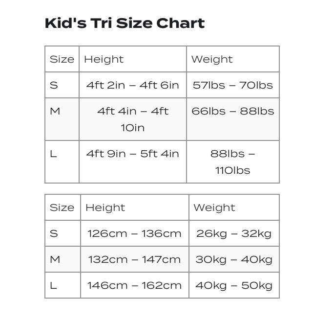 kids zone 3 sizing chart – Blue Globe Sports