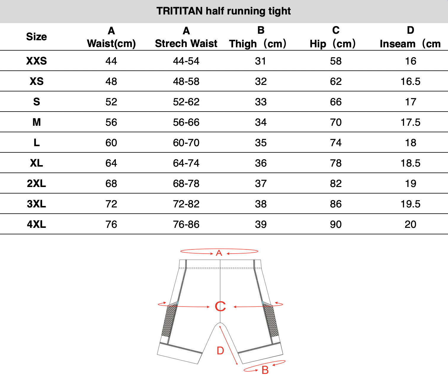 Trititanhalfrunningtightsizechart – Blue Globe Sports